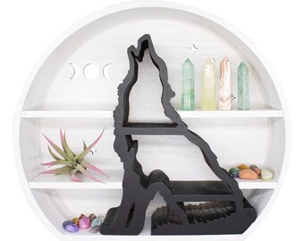 Wolf Shelf for Crystals Crescent Moon Shelf for Rocks, Essentials Oils ...
