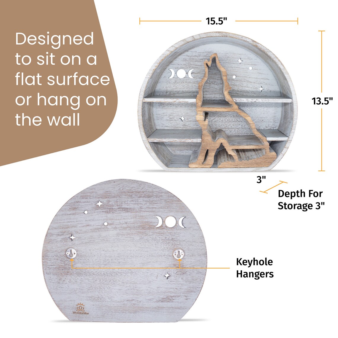 Wolf Shelf for Crystals Crescent Moon Shelf for Rocks - Etsy