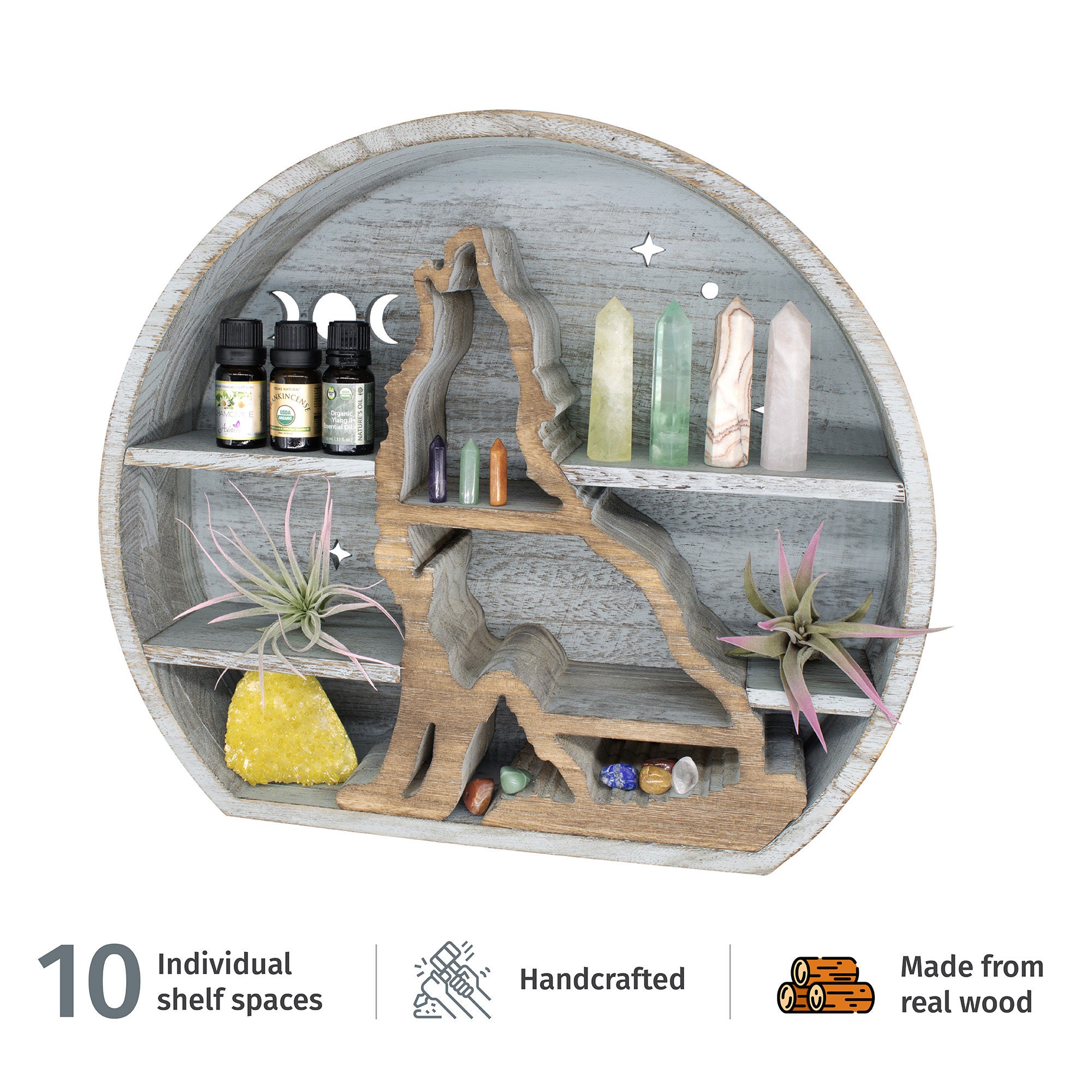 Wolf Shelf for Crystals Crescent Moon Shelf for Rocks - Etsy