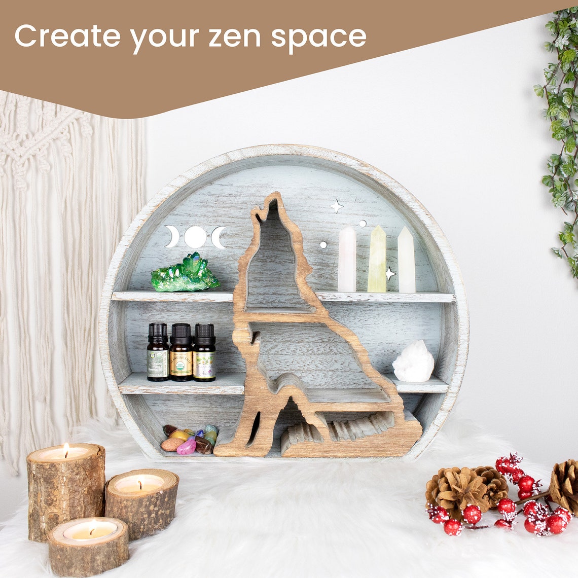 Wolf Shelf for Crystals Crescent Moon Shelf for Rocks - Etsy