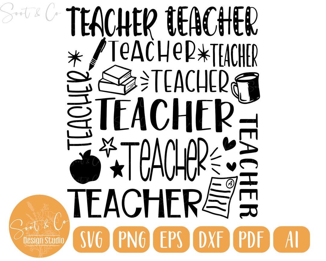 Teacher SVG Design, Back to School, Teacher Collage Cut File, Teacher ...