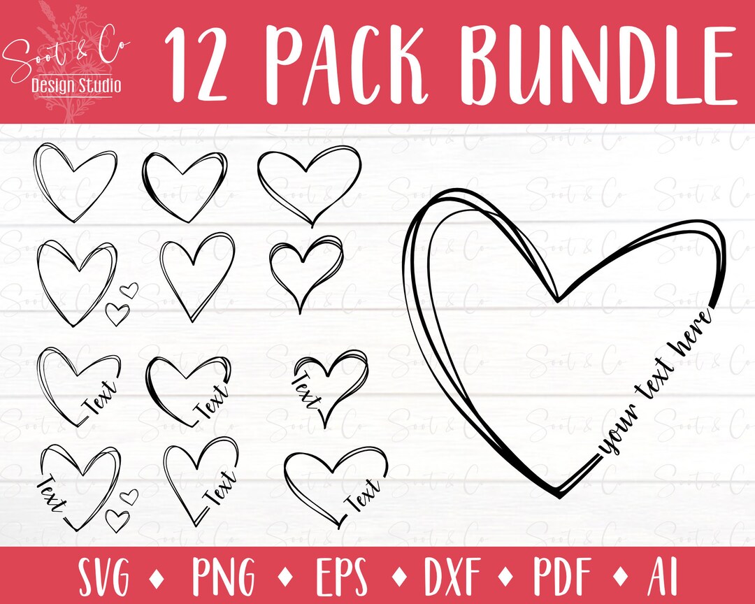 Doodle Heart SVG Bundle - Heart Shape SVG Bundle - Hand Drawn ...
