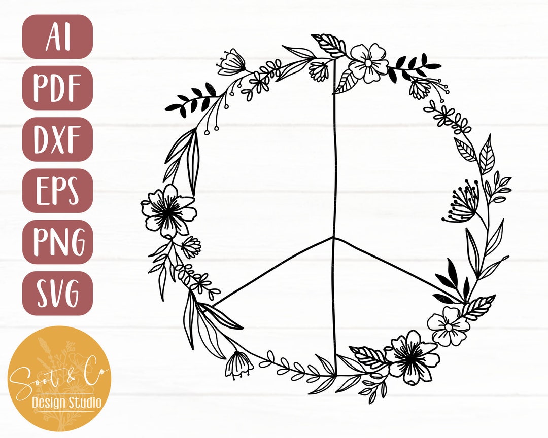 Peace Sign SVG Design - Boho SVG File for Cricut - Floral Peace Sign ...