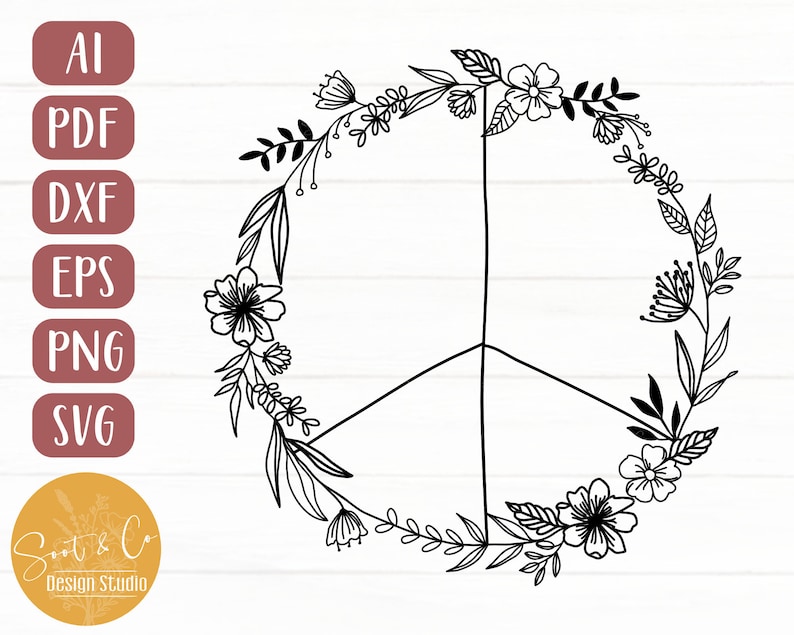 Peace Sign SVG Design - Boho SVG File for Cricut - Floral Peace Sign ...