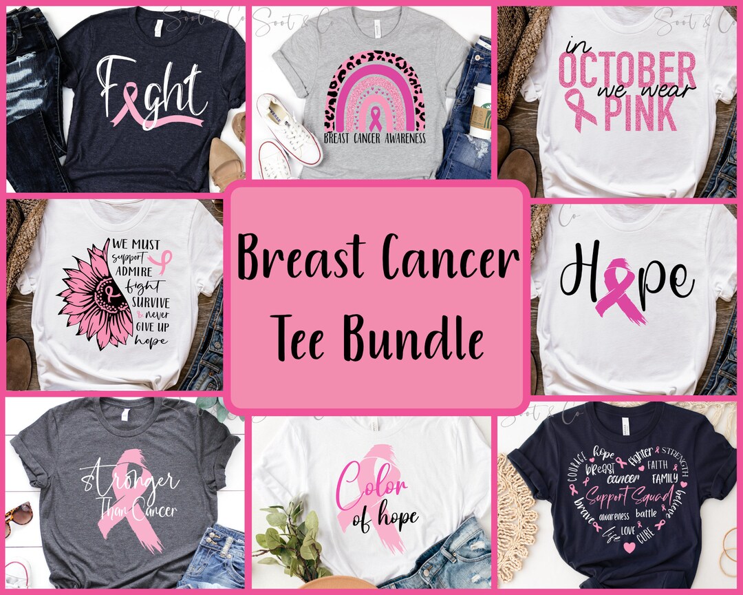 Breast Cancer SVG Bundle Breast Cancer Awareness Tee Bundle Survivor Shirt SVG for Cricut Breast ...