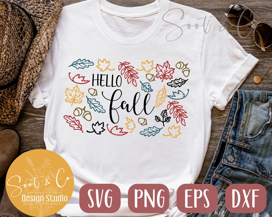 Hello Fall Leaves SVG Design - Autumn Leaves SVG for Cricut - Fall SVG ...