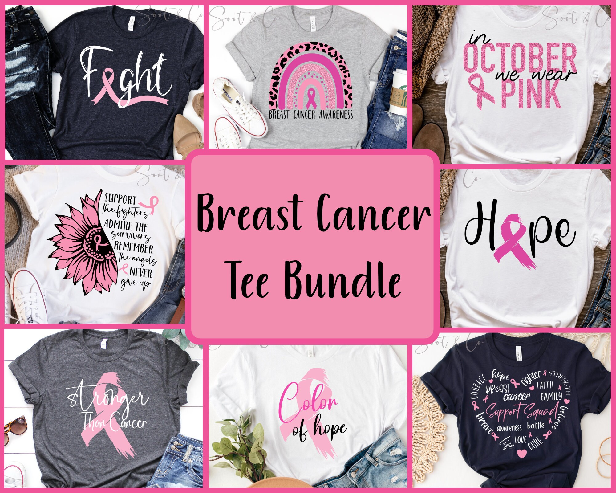 Breast Cancer SVG Bundle Breast Cancer Awareness Tee Bundle - Etsy