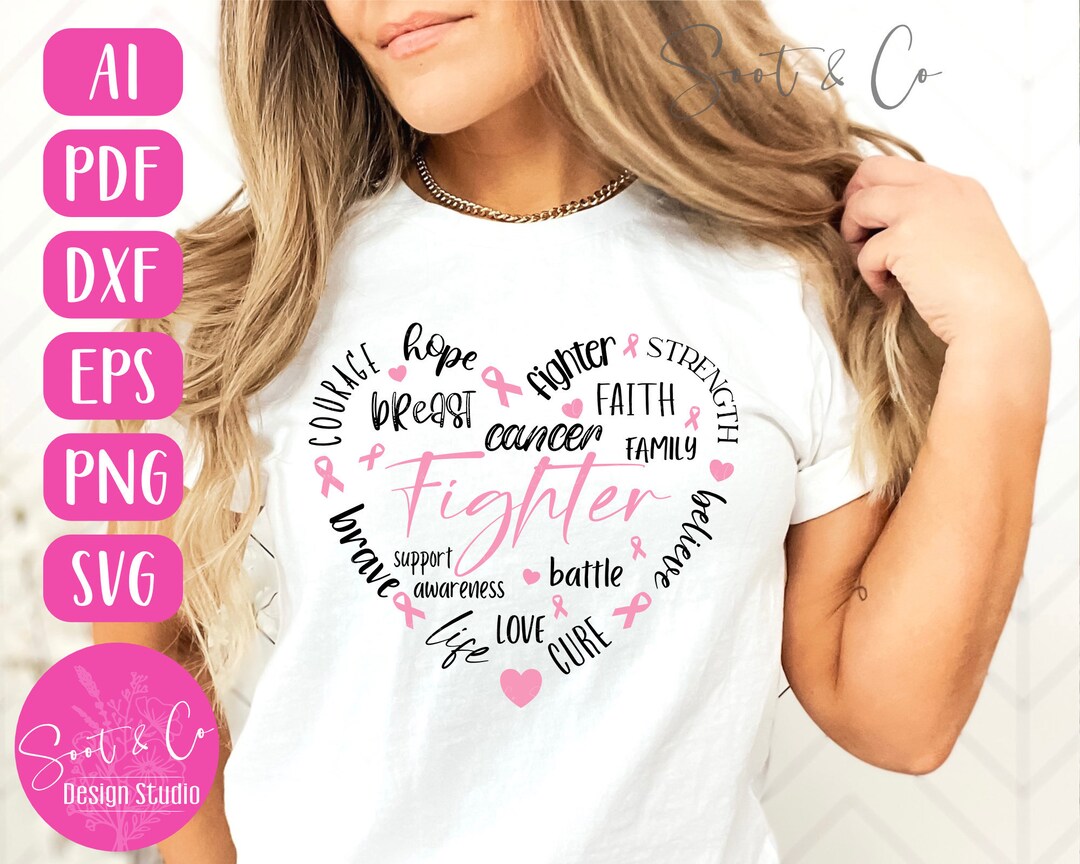 Cancer Fighter Svg, Breast Cancer Svg, Awareness Shirt Svg, Pink Ribbon ...