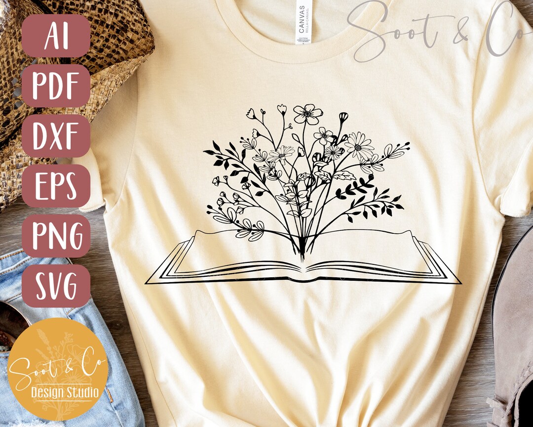 Floral Book SVG Design - Wildflower SVG File for Cricut Design Space ...