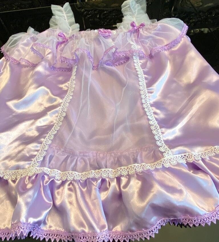 Adult Sissy Violet light Purple Satin Baby Doll Nighty Negligee Dress ...