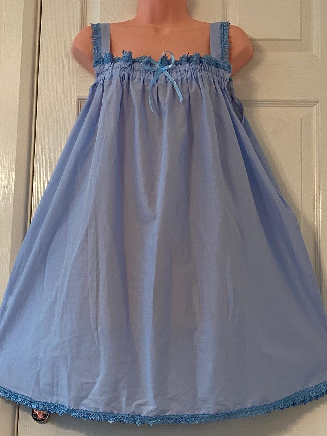 100% Pure Cotton Nighty Dress, Summer Nightgown, Powder Blue Colour ...