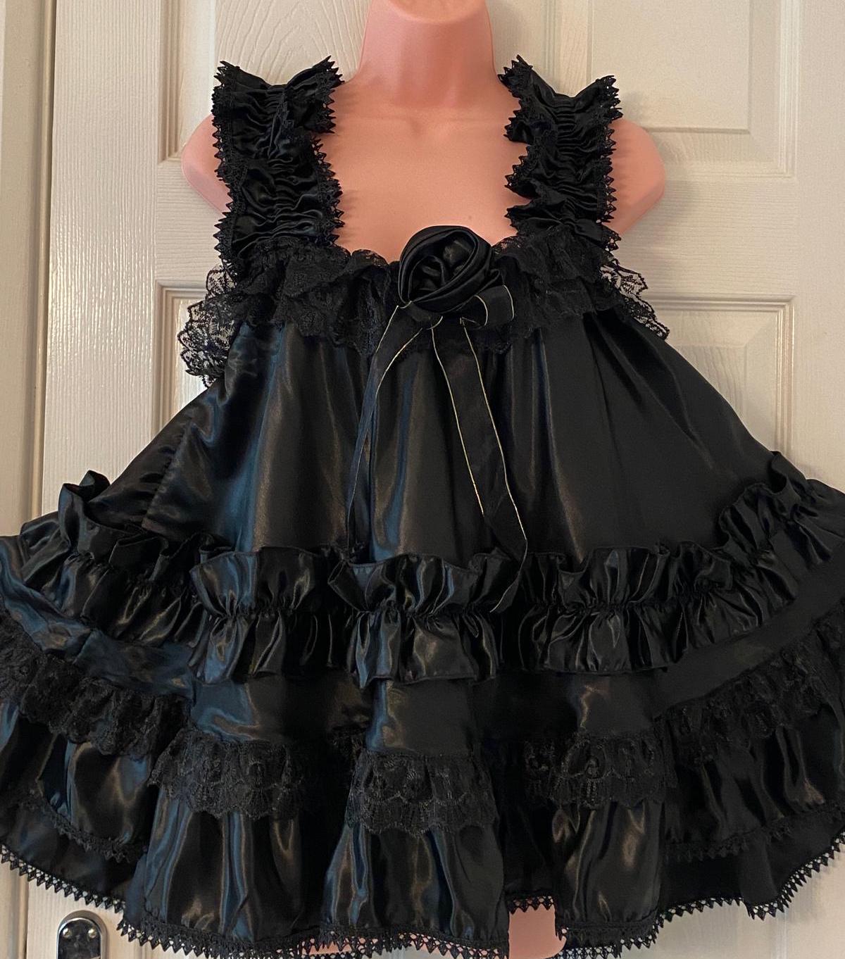 Sissy Shiny Jet Black Satin Baby Doll Nighty Negligee Dress Set, Cami ...