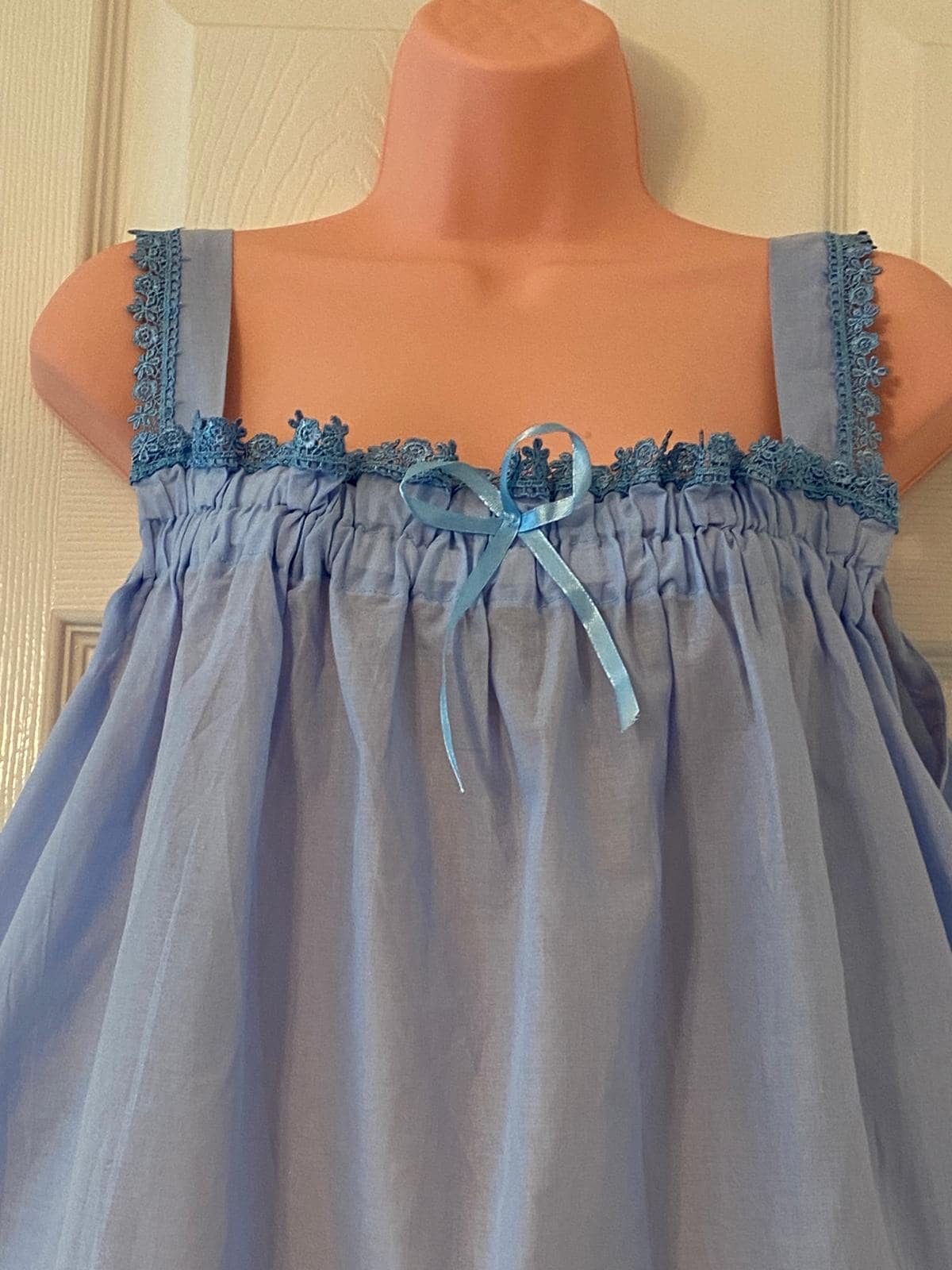 100% Pure Cotton Nighty Dress, Summer Nightgown, Powder Blue Colour ...