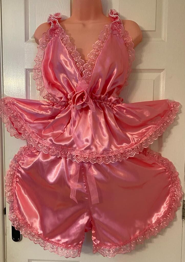 Sissy Baby Doll Silky Satin Camisole With Shorts, Wedding Nighty Set ...