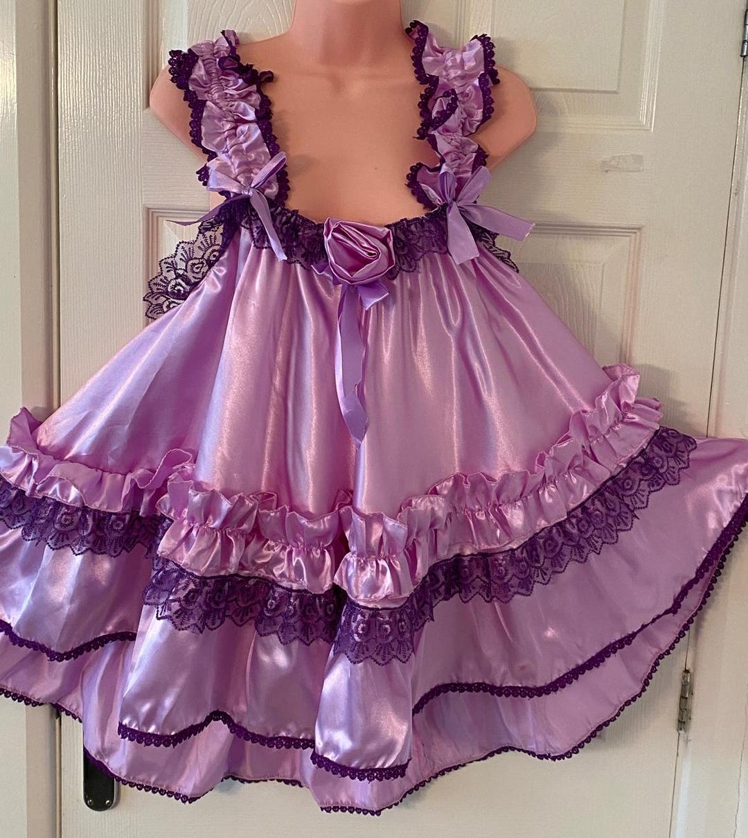 Sissy Baby Doll Nighty, Shiny Satin Light Purple (violet) and Dark ...
