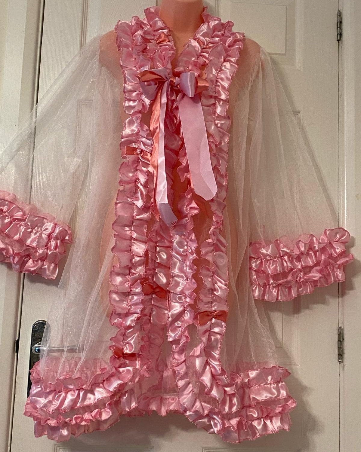 Sissy Sheer Dressing Gown, Lightweight Housecoat, Silky Satin Frilly ...