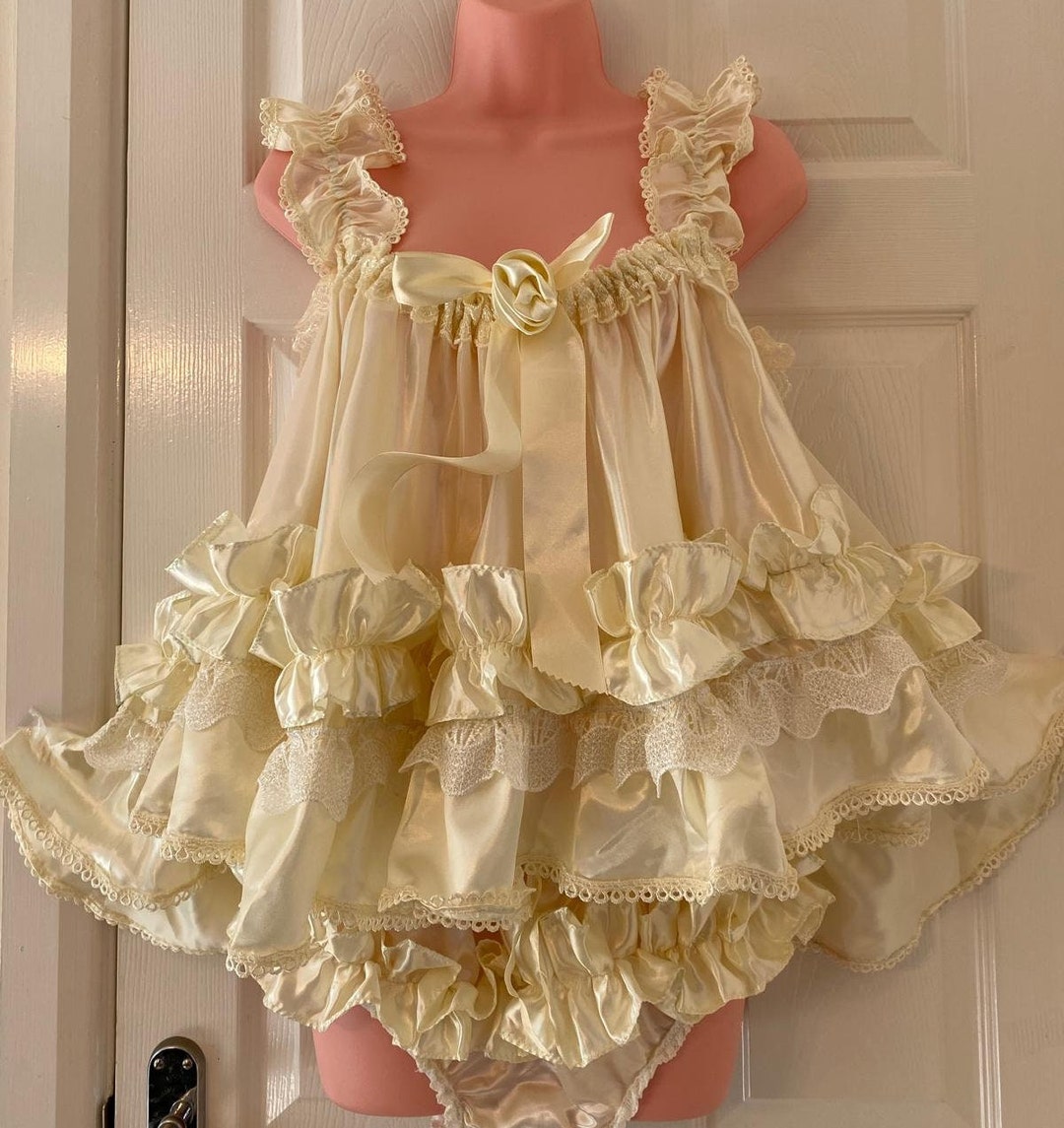 Sissy Baby Doll Nighty, Ivory Cream Colour Satin Negligee Dress Set ...