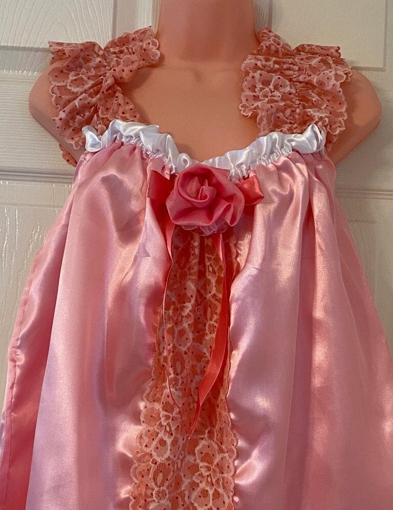 Sissy Baby Doll Nighty Negligee Dress Set Pink Satin and - Etsy