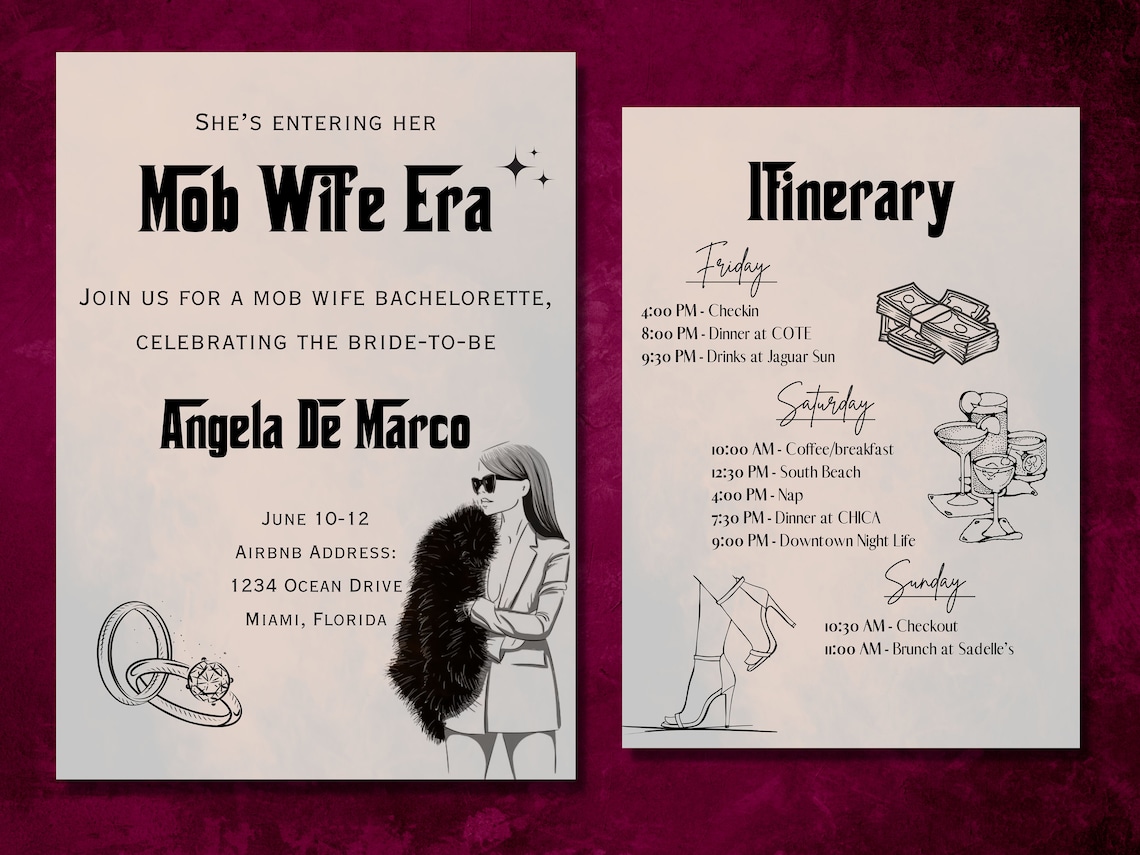 Mob Wife Bachelorette Party Invitation Template Vintage Bachelorette ...