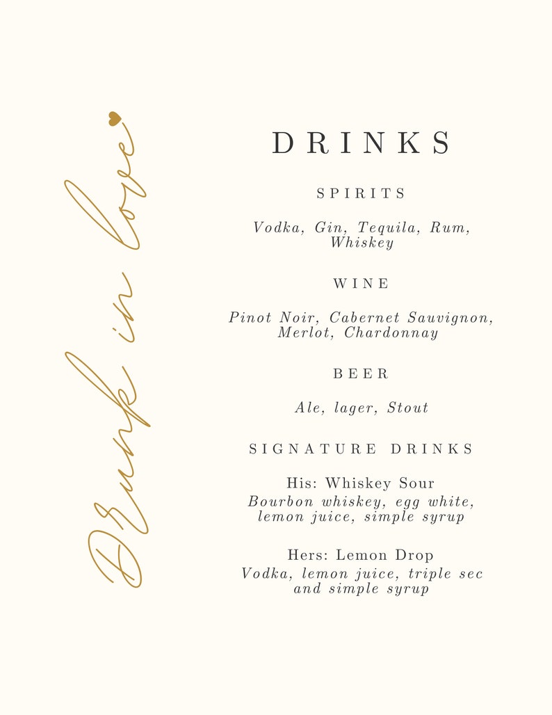 Drunk in Love Bar Menu | Canva Template for a Timeless Bar Menu Design ...