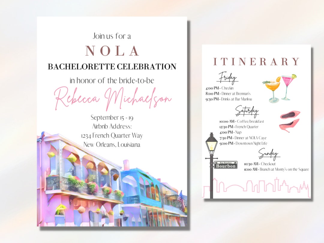 New Orleans, NOLA Bachelorette Weekend Invitation and Itinerary Canva ...