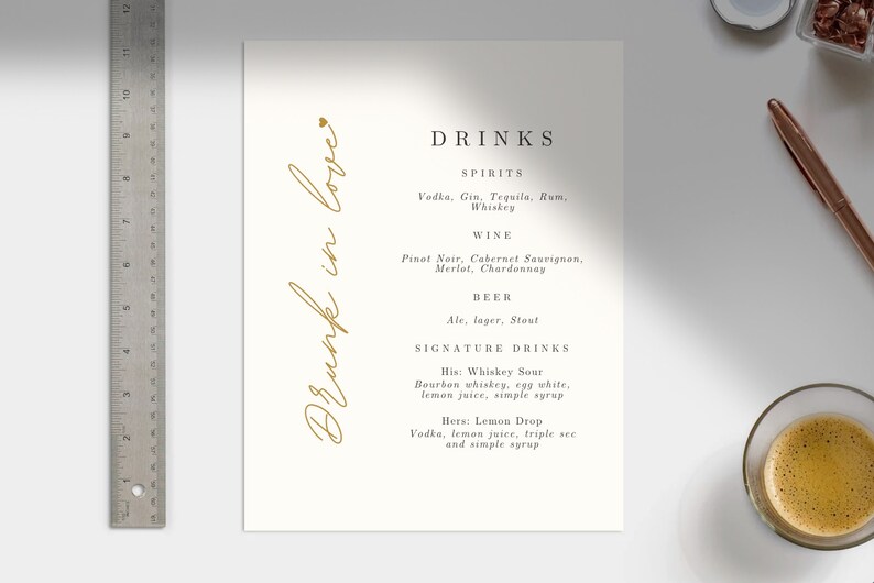 Drunk in Love Bar Menu | Canva Template for a Timeless Bar Menu Design | Sophisticated Neutral ...