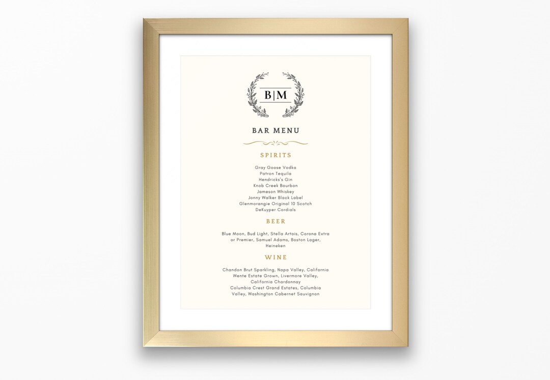 Monogram Wedding or Engagement Event Bar Menu | Canva Editable ...