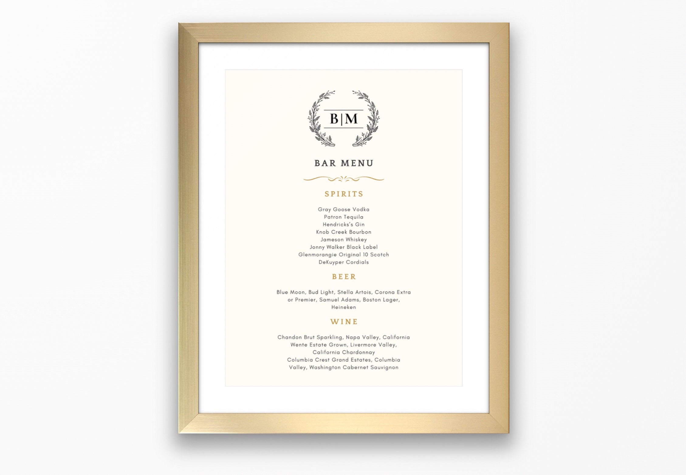 Monogram Wedding or Engagement Event Bar Menu | Canva Editable ...