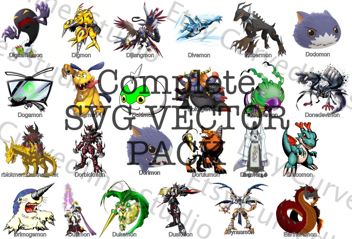 Premium Digimon SVG Clipart Collection C to E Digital - Etsy