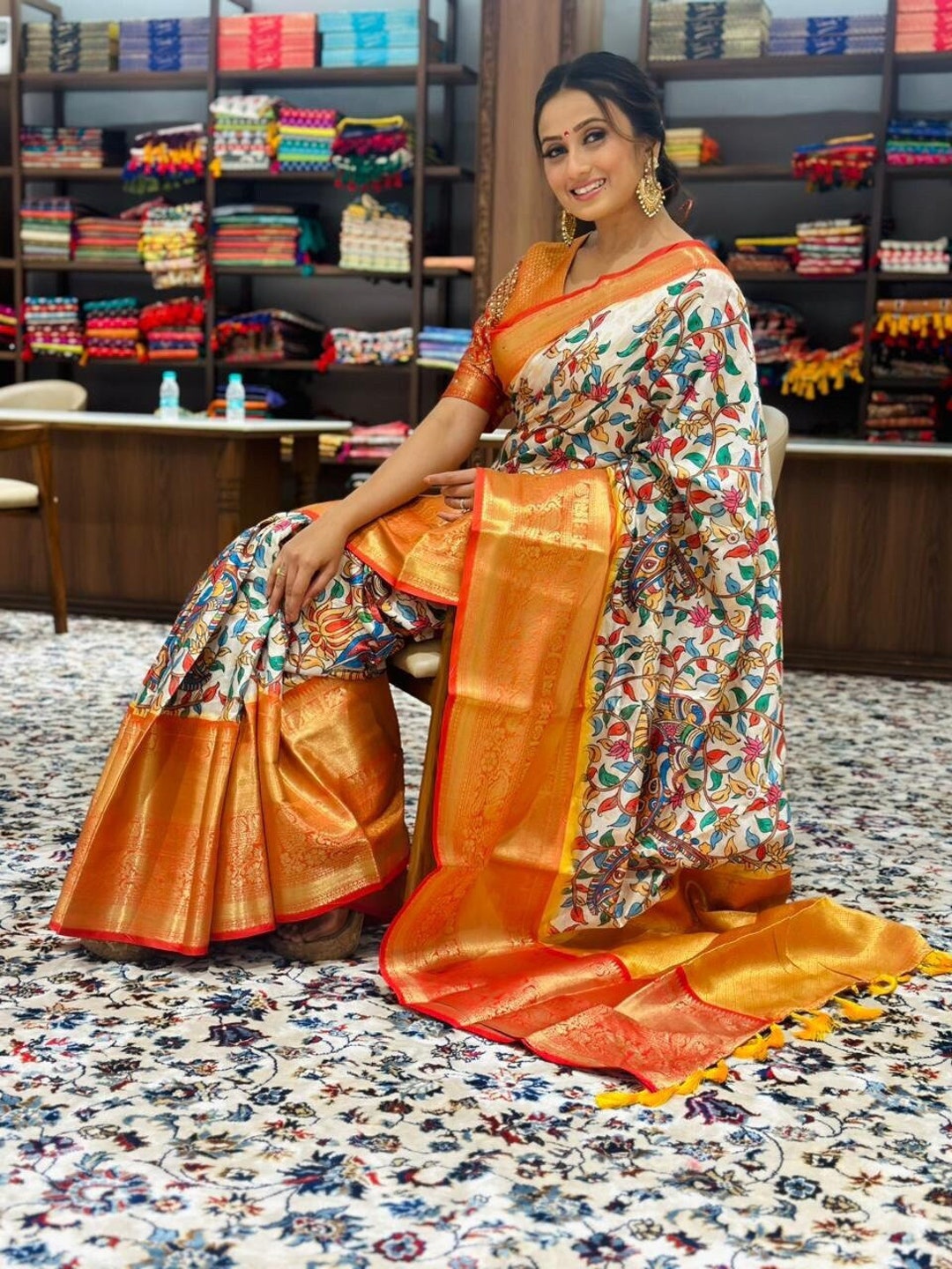 Pratibha Soft Banarasi Silk Kalamkari Block Print Design Party Wear ...