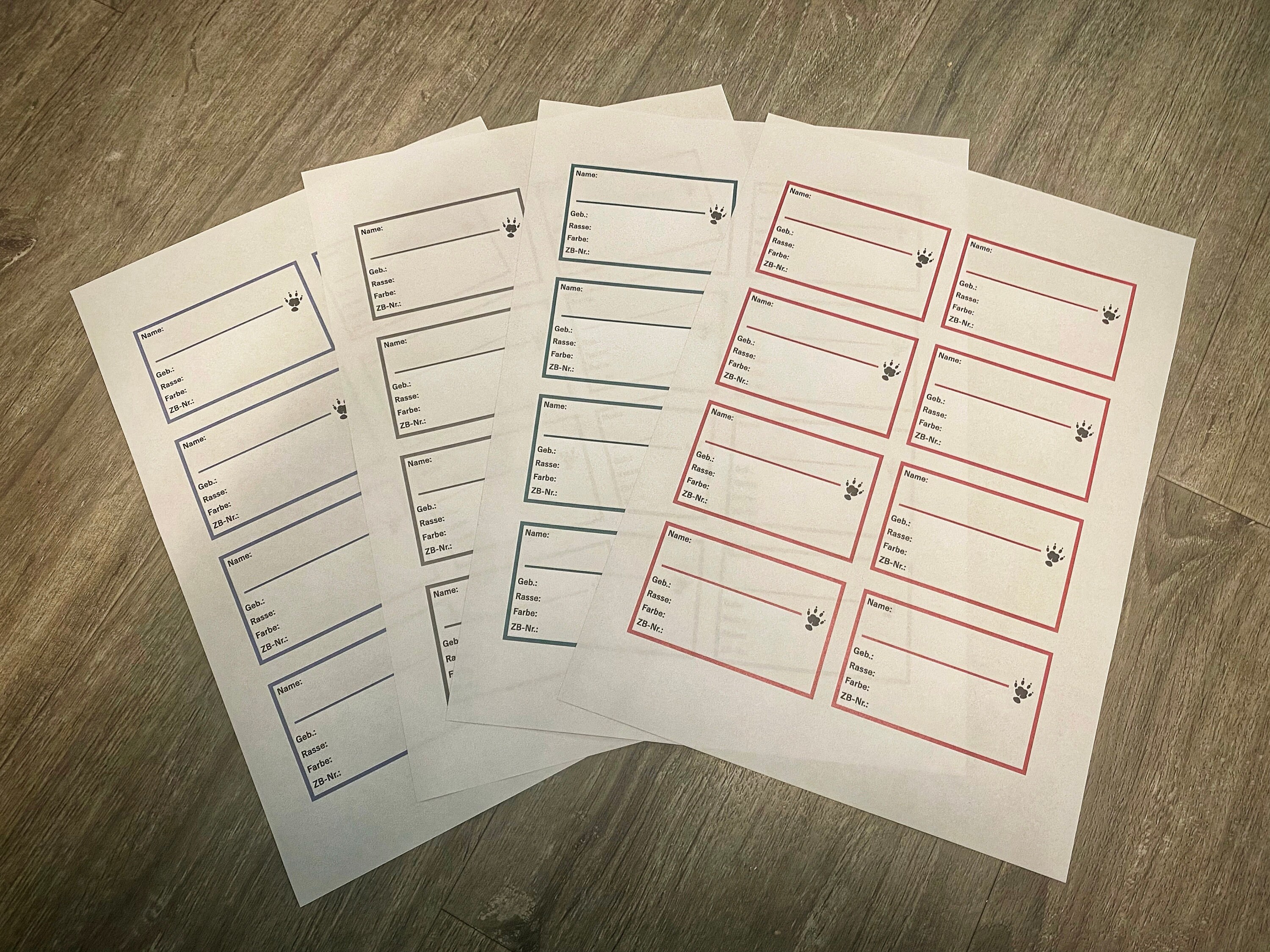 Download: STABLE CARDS With Paw Set in 4 Colors Template for Small ...