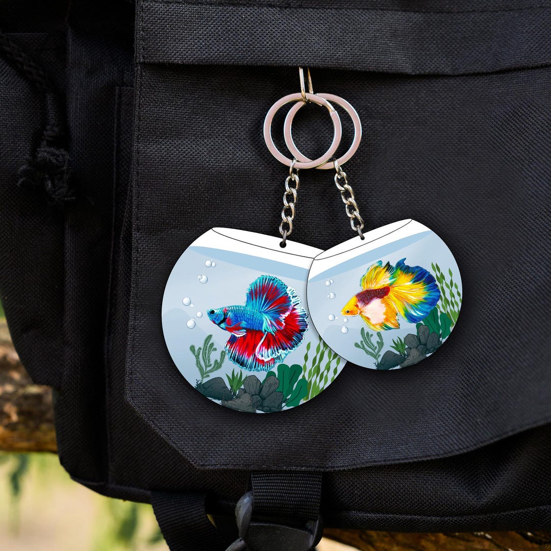 Colorful Fish Bowl Keychain - Lucky Betta Fish Charm - Mini Aquarium ...