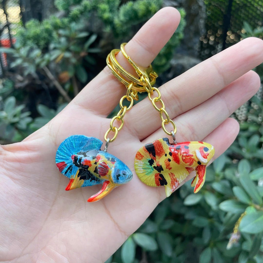 3D Betta Fish Keychain – Hand-painted Resin Pendant - Etsy