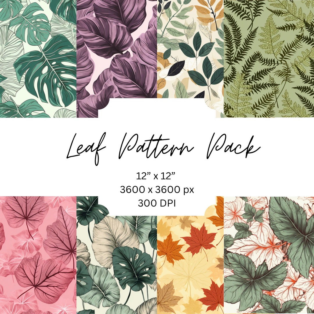 Leaf Pattern, Digital Leaf Paper Set, Digital Leaves, Digital Leaf Set ...