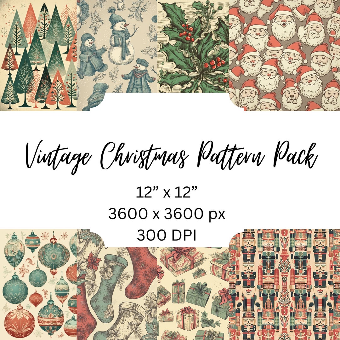 Vintage Christmas Pattern, Digital Vintage Christmas, Digital Pattern ...