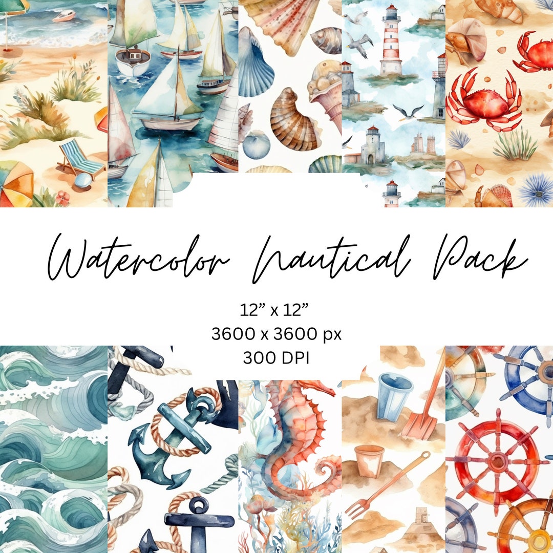 Watercolor Nautical Paper, Nautical Paper, Nautical Pattern, Beach ...