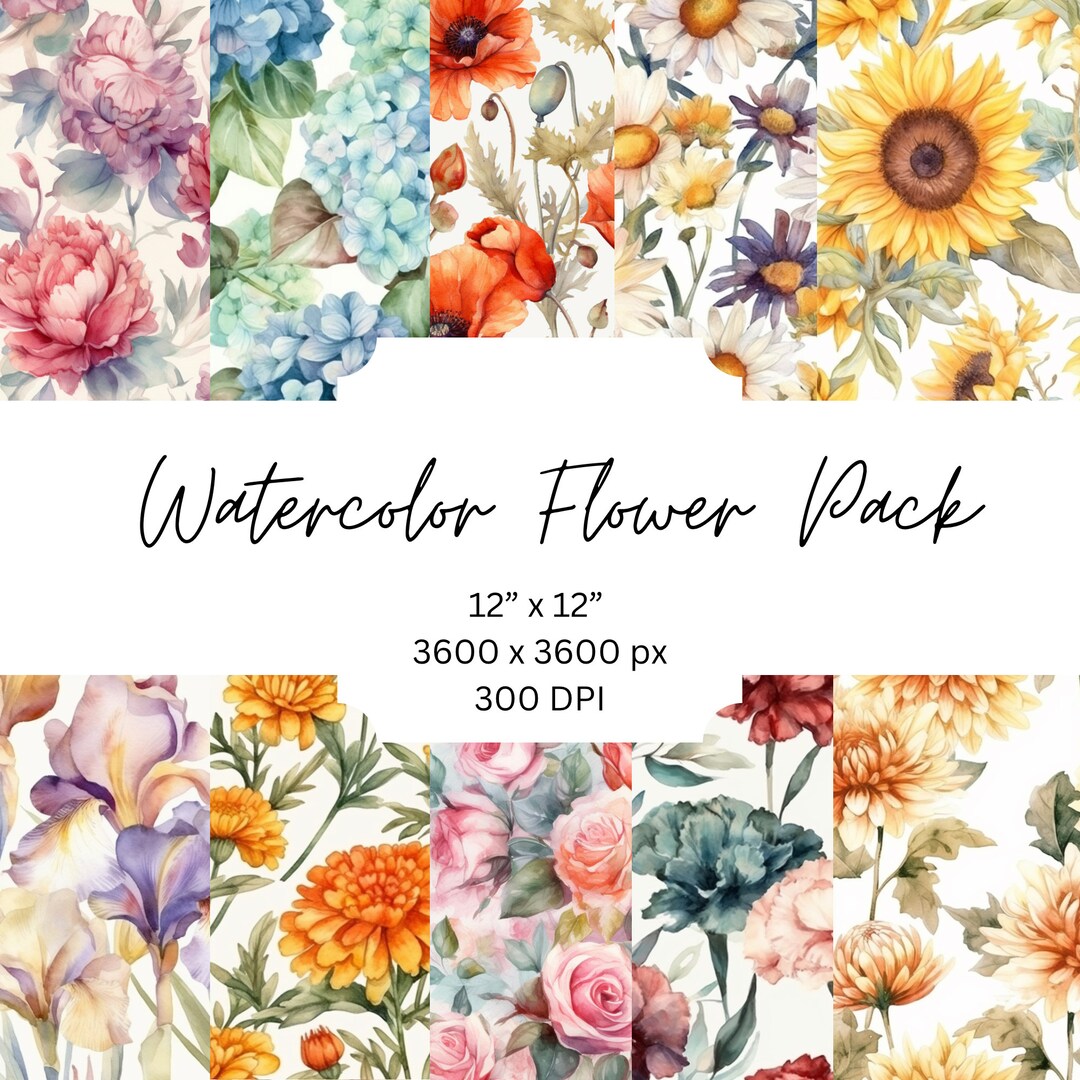 Watercolor Flower Digital Paper, Watercolor Flowers, Flower Digital ...
