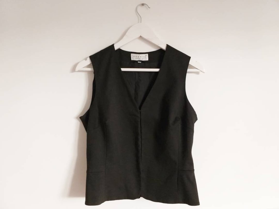 Black Woven Vest, Vest With Hooks, Classic Womens Vest, Uniform Vest ...
