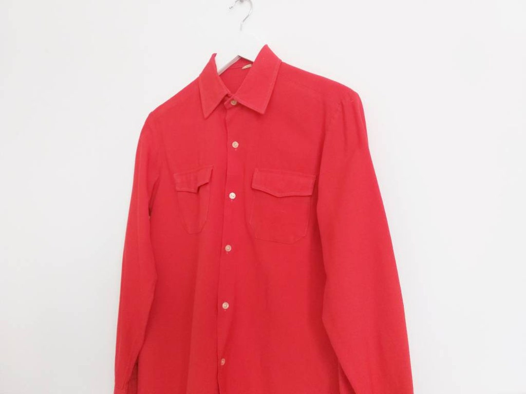 Vintage Men's Shirt, Red Woolen Shirt, Men's Dress Shirt, Button Down ...