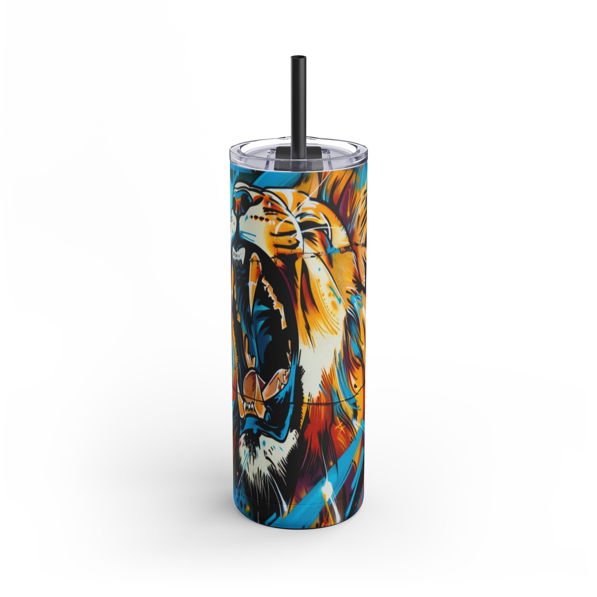 Lion 20oz Skinny Tumbler With Straw , Big Cat Tumbler, Graffiti Style ...