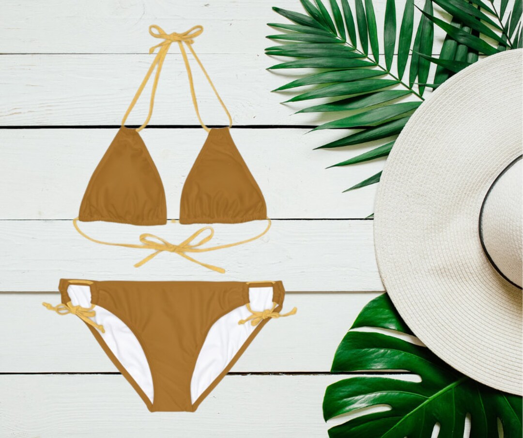 Brown Two Piece Bikini Set, Brown Swimsuit, Bikini With Adjustable ...