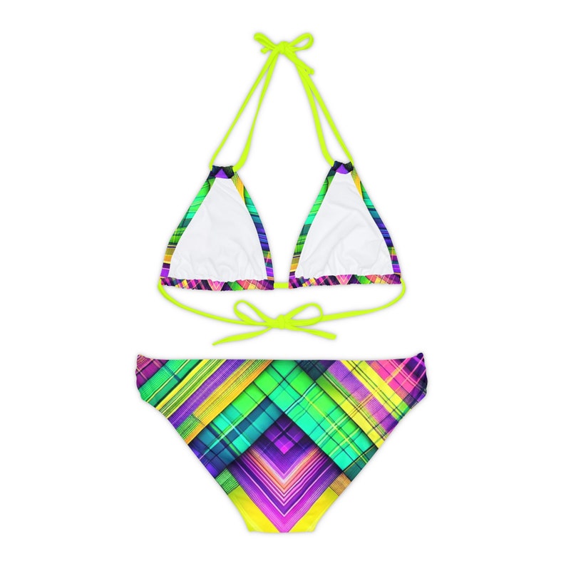 Neon Plaid Pattern Bikini, Neon Swimwear, Trendy Bathing Suit, Gift for ...