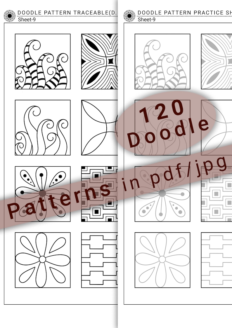 120 Easy Basic Doodle Patterns to Practice in PDF/JPG for Relaxation ...