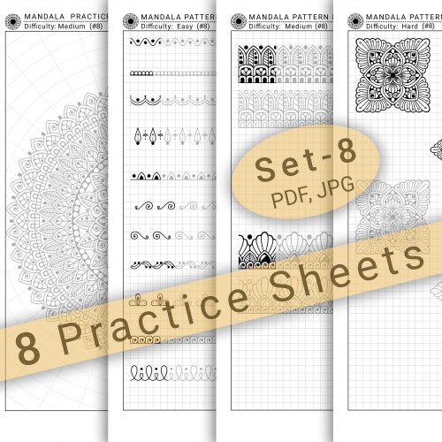 8 Mandala Practice Sheets set-1 in PDF/JPG for Mandala - Etsy