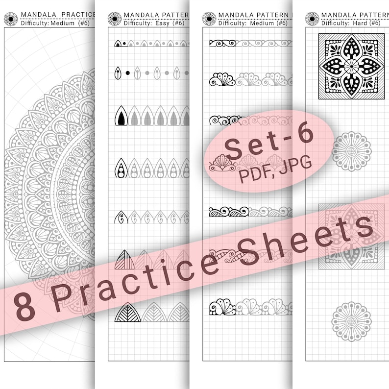 8 Mandala Practice Sheets (set-6) in PDF/JPG for Mandala Practice and ...