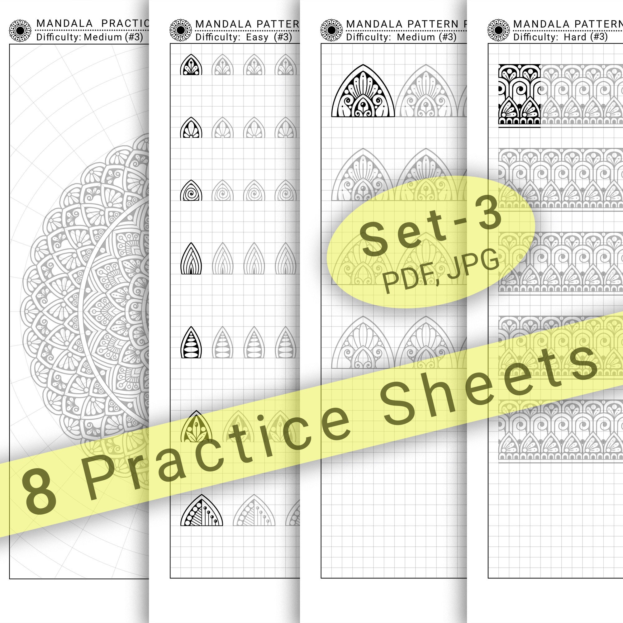 8 Mandala Practice Sheets (set-3) in PDF/JPG for Mandala Practice and ...