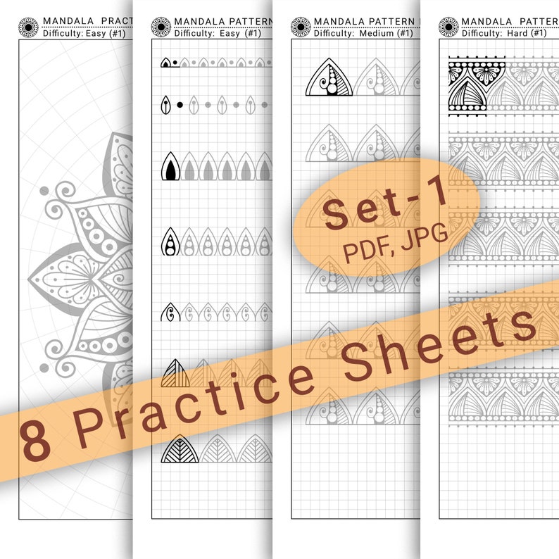 8 Mandala Practice Sheets Set 1 In PDF JPG For Mandala Practice And Art