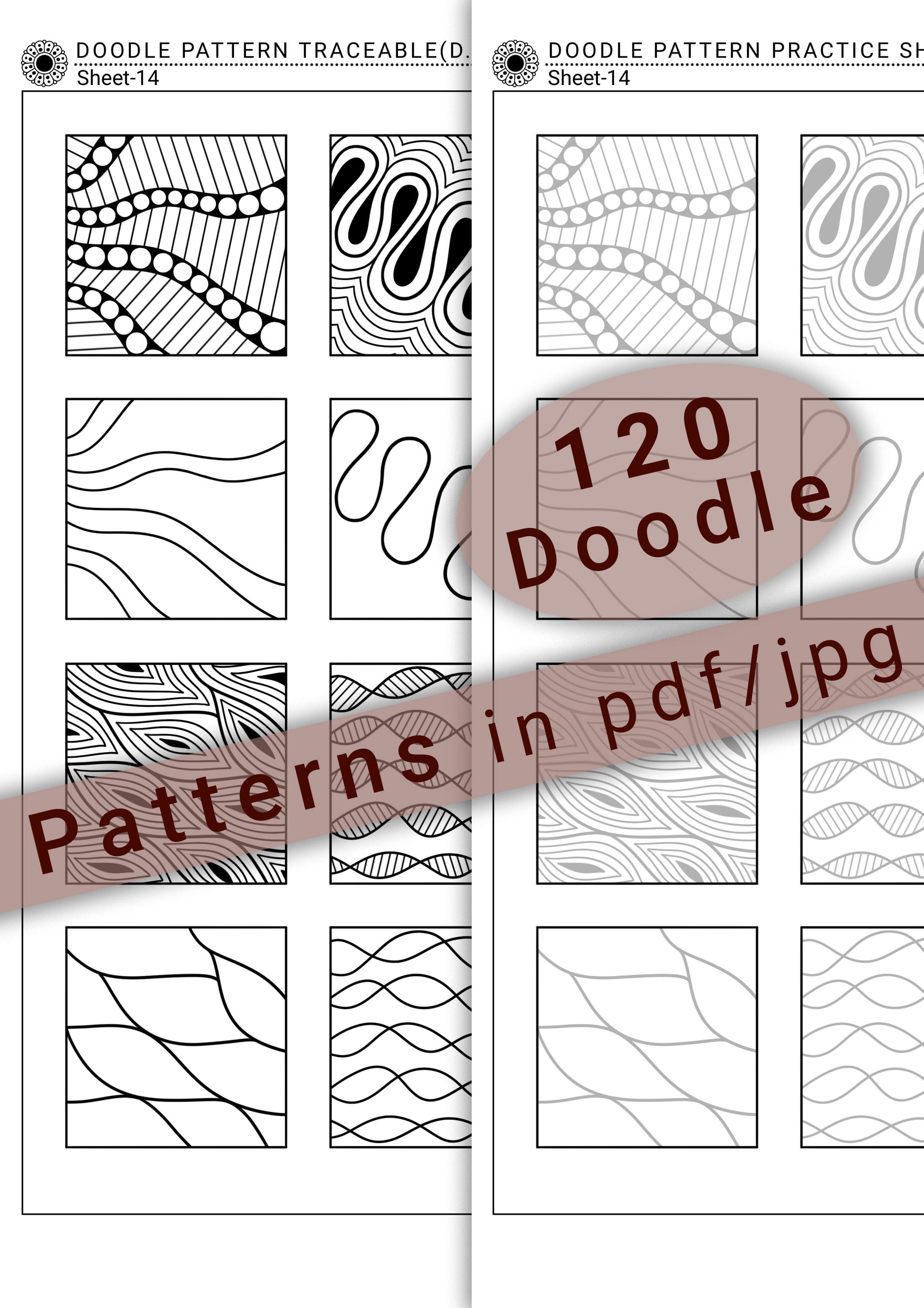 120 Easy Basic Doodle Patterns to Practice in PDF/JPG for Relaxation ...