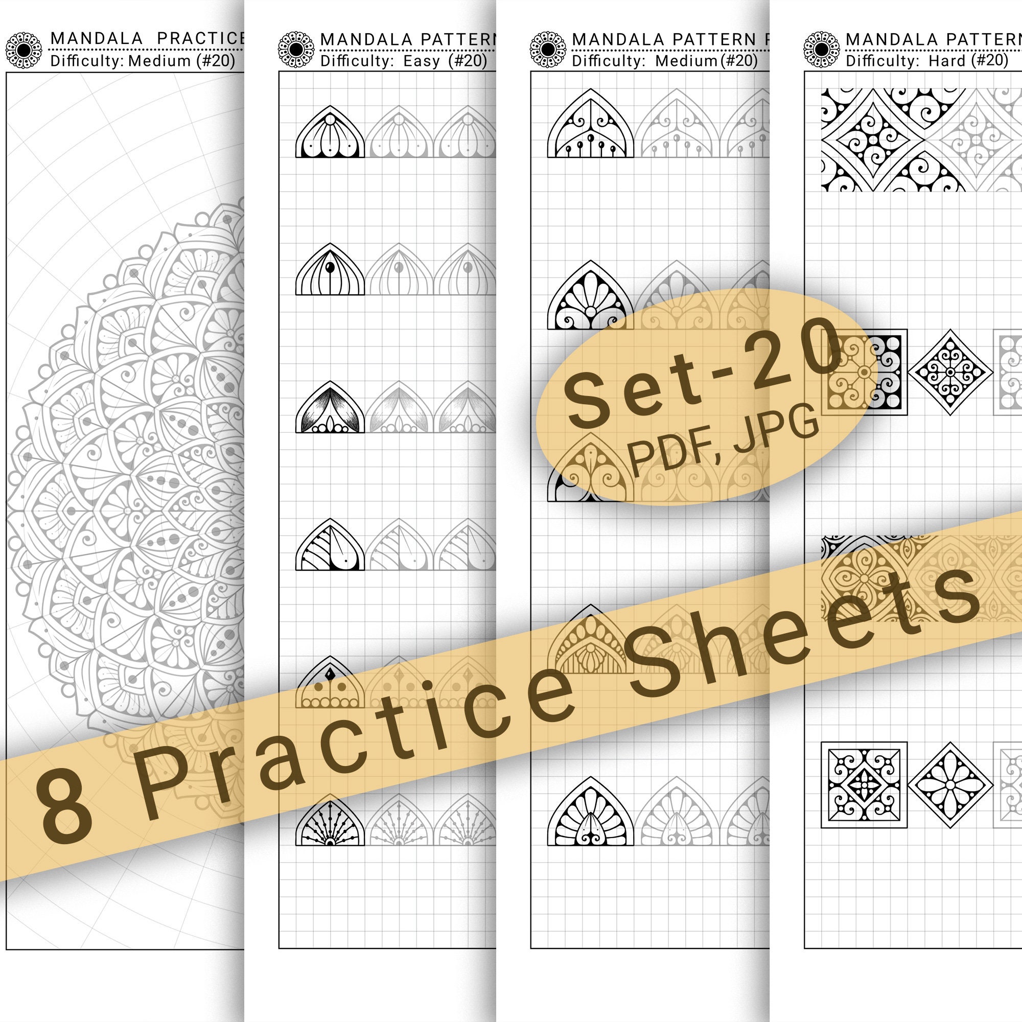8 Mandala Practice Sheets set-20 in PDF/JPG for Mandala - Etsy