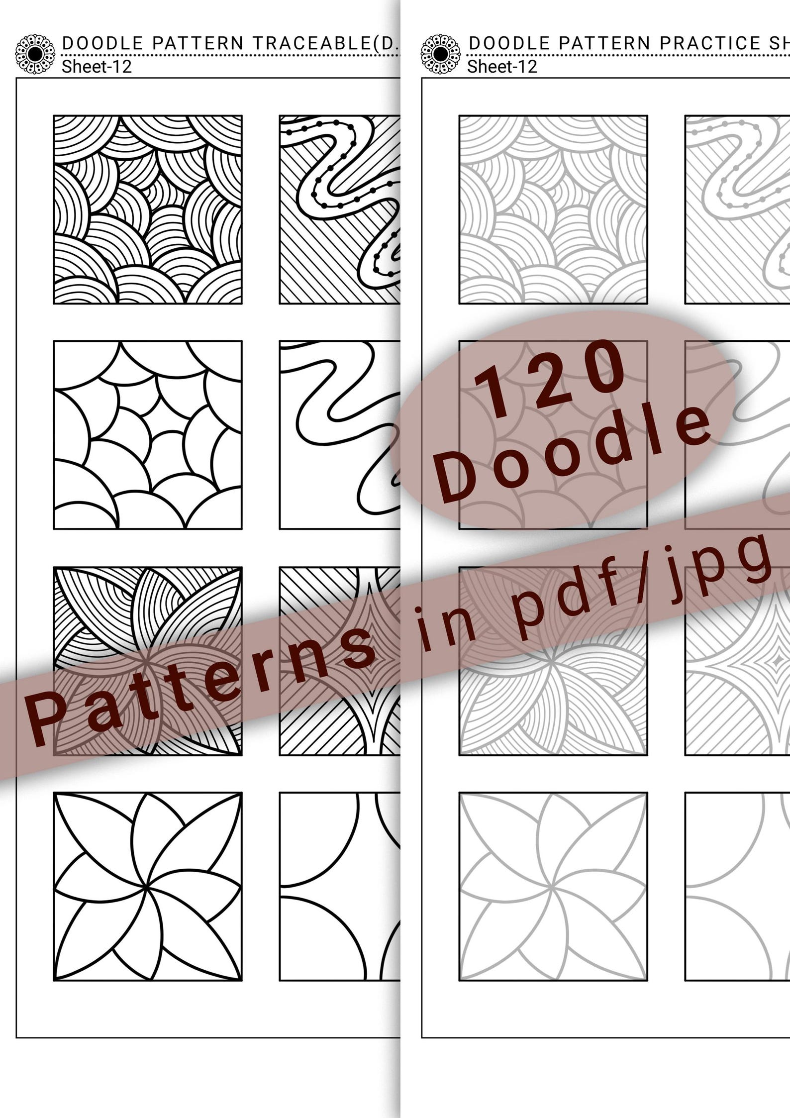 120 Easy Basic Doodle Patterns to Practice in PDF/JPG for Relaxation ...